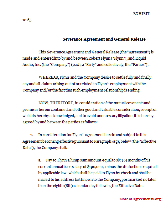 Severance Agreement And General Release Download PDF Agreements Org Severance Agreement And General Release Download PDF Agreements Org